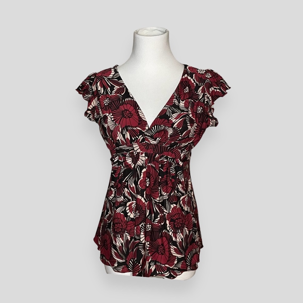 90’s Hot Tempered Floral Top With Flutter Sleeves Siz… - Gem